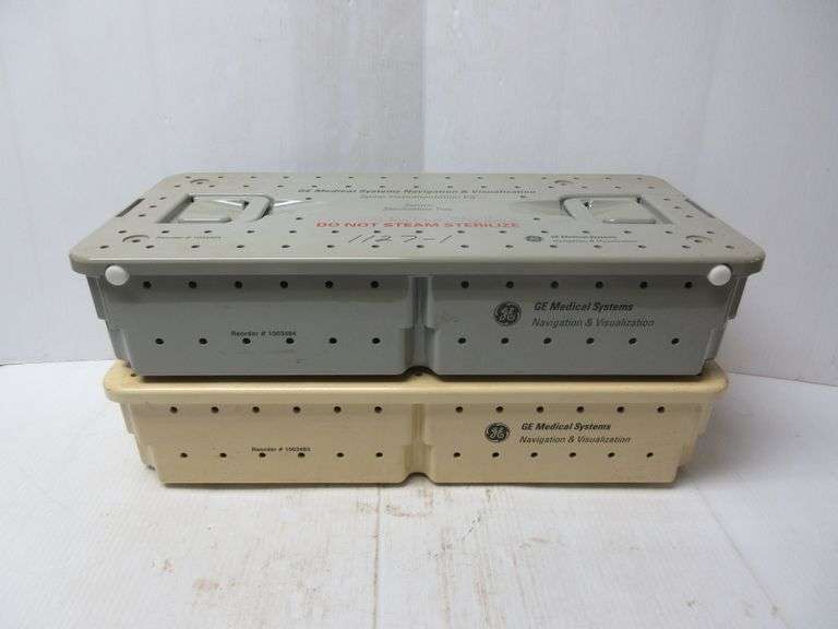 (2) Plastic containers with holes, 10”W x 21”D x 5”H, locking lid, no ...