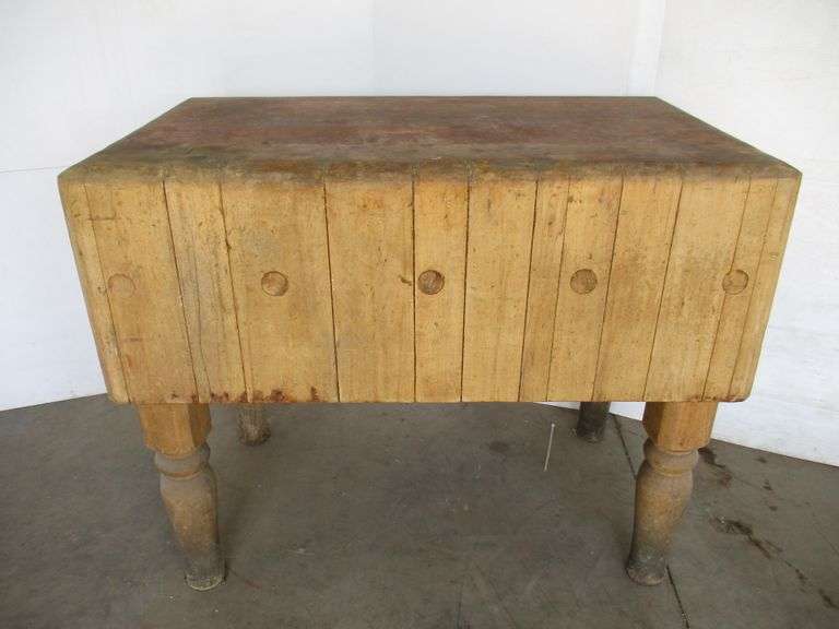 Butcher block table from Uncle Ray's IGA, marked "Michigan maple ...