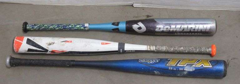 (3) Baseball bats, include: Vexxum-DeMARINI SC3-31" long barrel, 8.5 oz ...