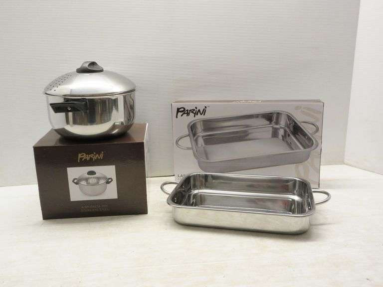 Parini six-quart pasta pot, new; Parini stainless steel lasagna pan ...