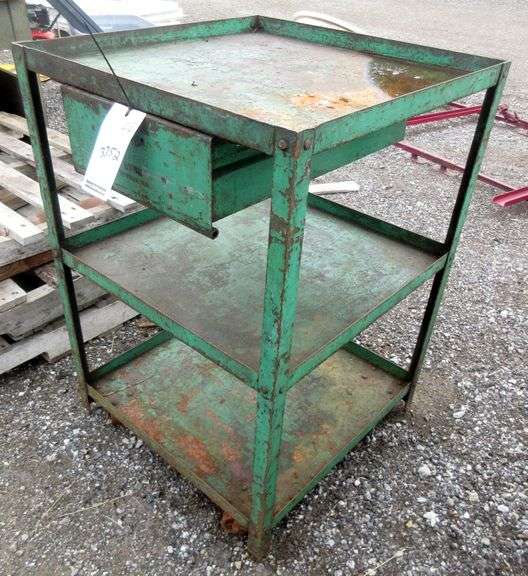Steel shop cart with two shelves, and one drawer on castors, 23 3/4" x ...