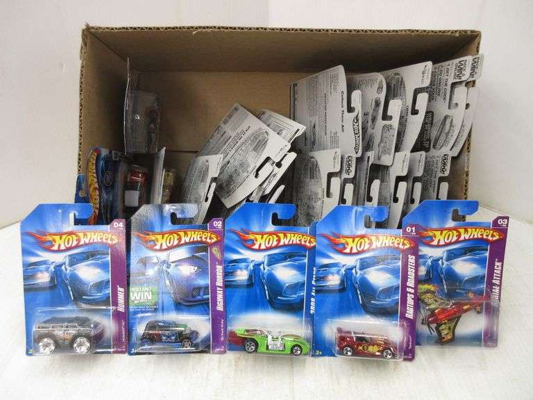(24) Early 2000s Hot Wheels, 18" x 12" x 6", new in blister packs ...