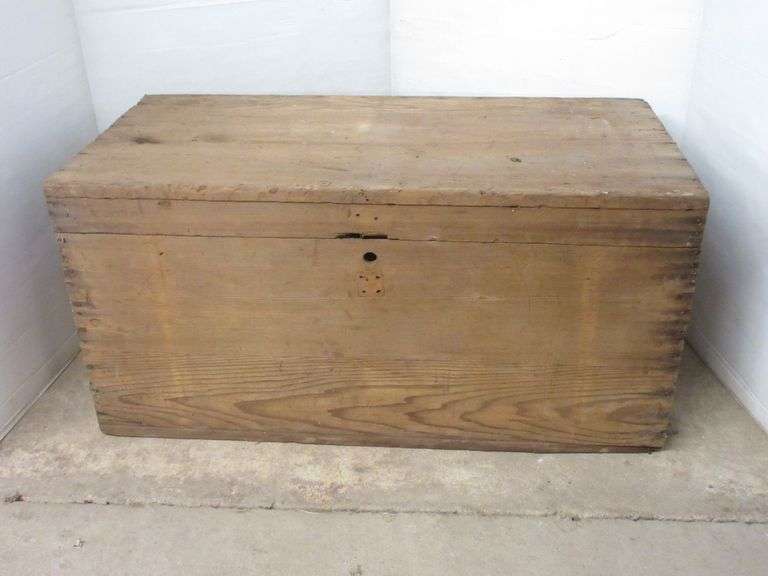 Old wooden storage chest, 36"W x 17 1/2"D x 17 1/2"H, heavy wear ...
