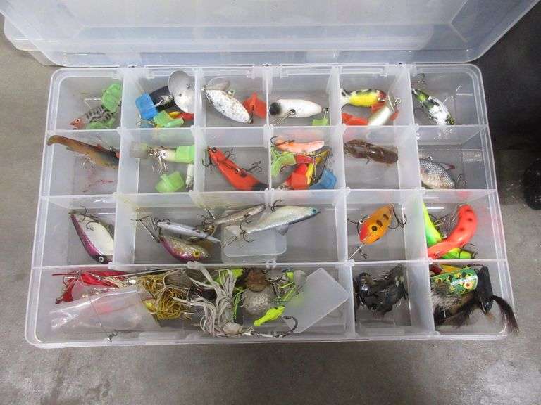 Large fishing tackle tote with (10) divided storage boxes full of ...