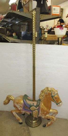Plastic carousel horse with metal pole, horse- 36"L x 7"D x 25"H, pole ...