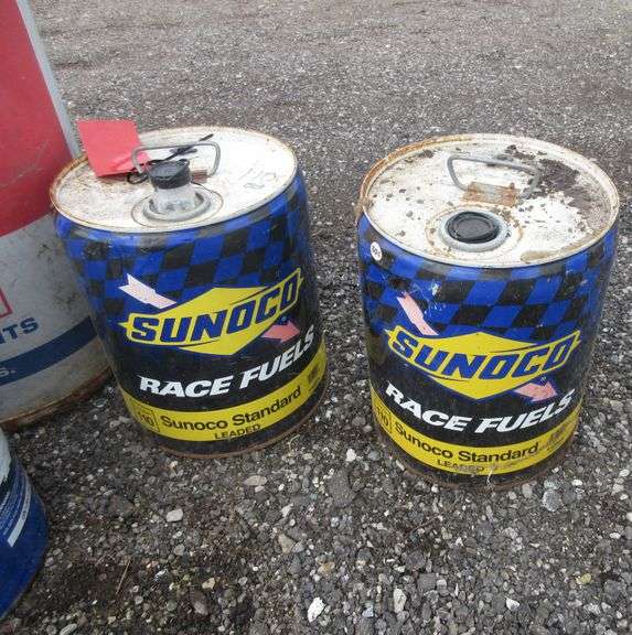 25-Gallon Marathon lube drum, bottom is rusted out; (2) Sunoco 5-Gallon ...