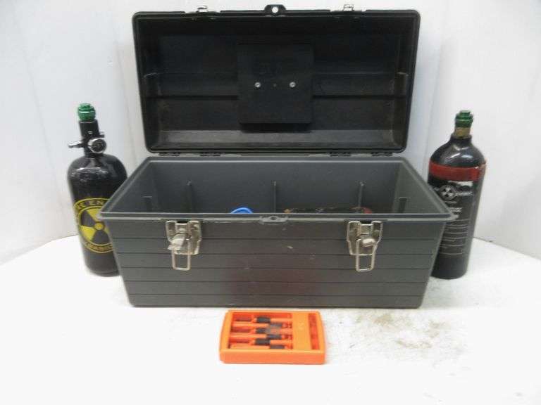 (3) Paintball tanks, thread savers, barrel plug, small screwdriver tool ...