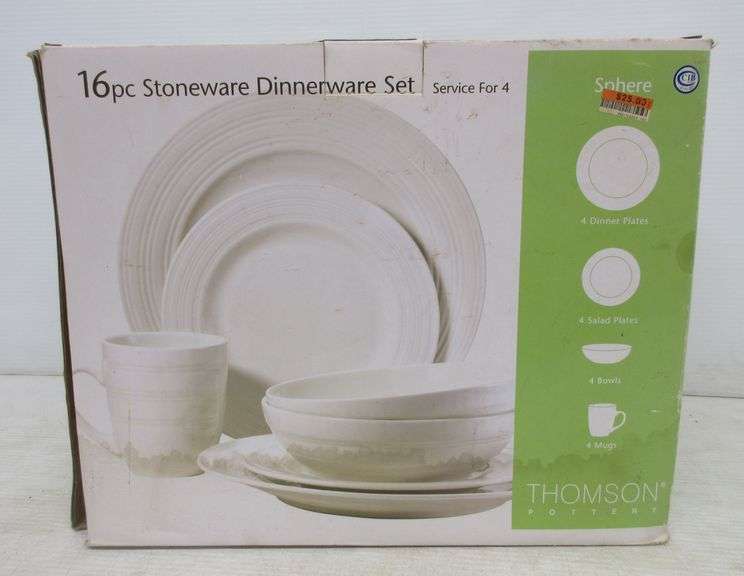 Thomson Pottery 14-piece stoneware dinnerware set, NIB, box is dirty ...