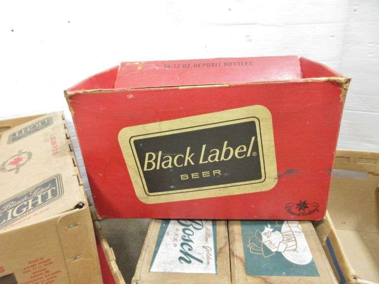 (5) Cardboard beer cases: Bosch, Black label, Strohs, black label light ...