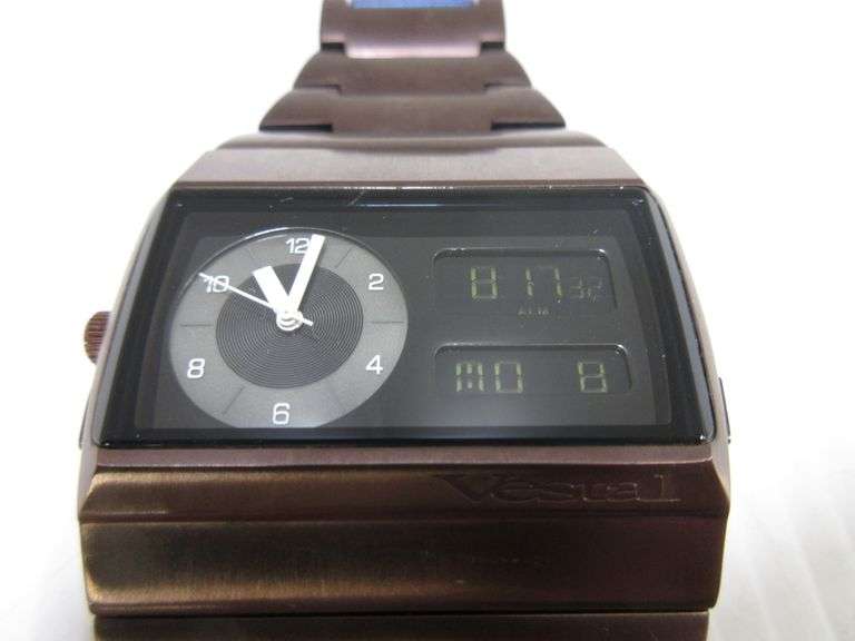 Vestal "Monte Carlo" unisex watch, solid mineral crystal window with a mocha stainless steel ...