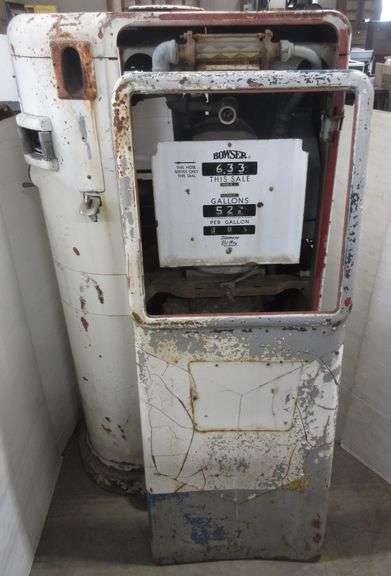 Bowser Siamese Rol-Way gas pump, 30"W x 20"D x 58"H, missing glass ...