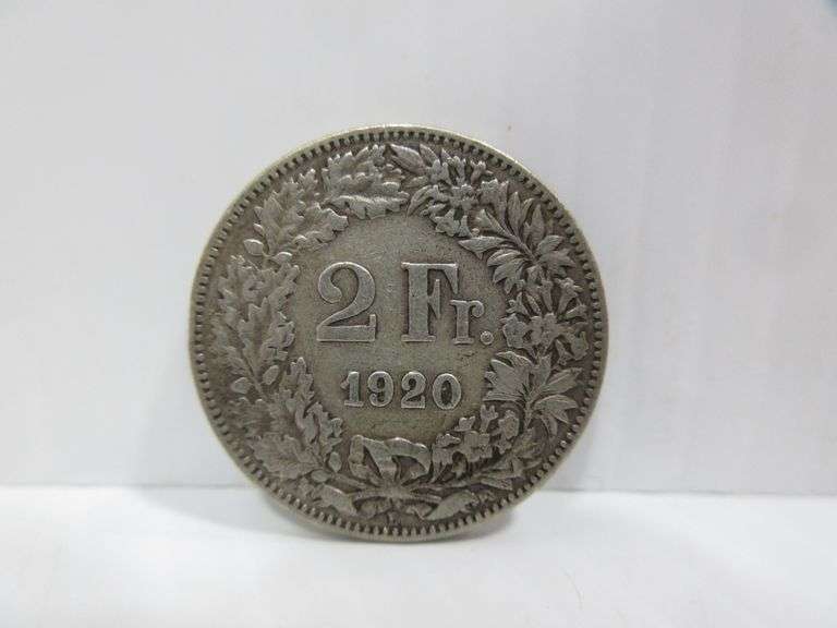 1920 Switzerland Helvetia 2 Fr. coin, silver, consignor graded as VF+ ...