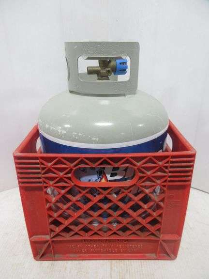 20-Gallon propane tank, full, new; Standard size milk crate, new ...