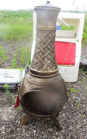 Chiminea Outdoor Fire Pit, gold and black in color, durable steel ...