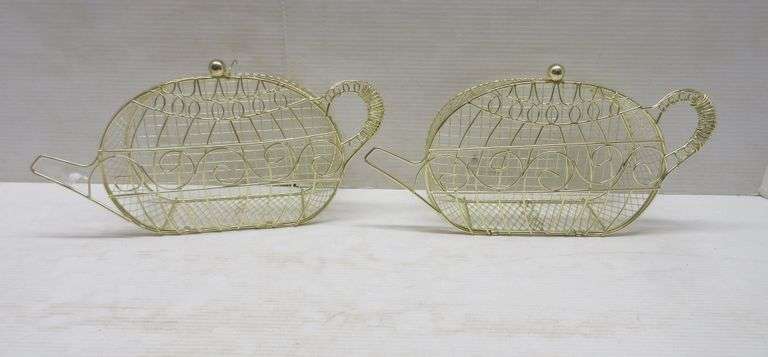 (2) Decorative wire teapots, front opens, 11"W, new - Albrecht Auction ...