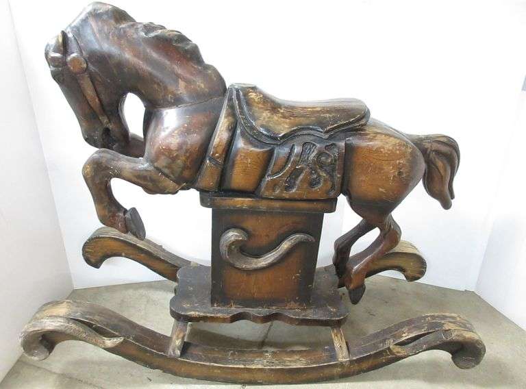 Wooden carousel rocking horse, 60"W x 45 1/2"H, fair - Albrecht Auction ...