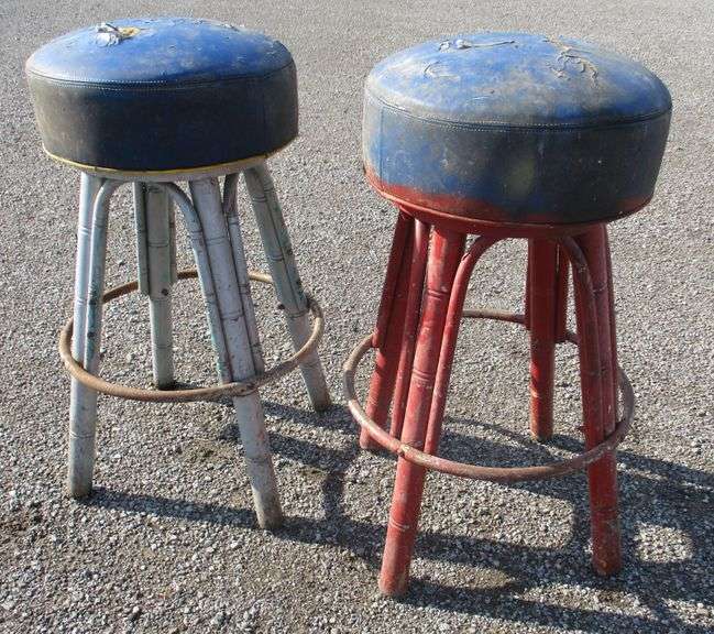 (2) Older wooden stools, 16" x 31", sturdy, dirty, seats are ripped ...
