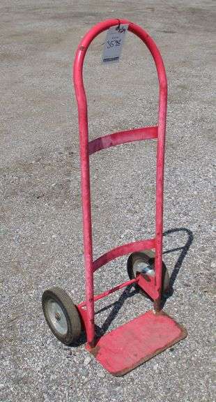 Red two wheel dolly/hand truck, 13"W x 42"H, fair, has rust - Albrecht ...