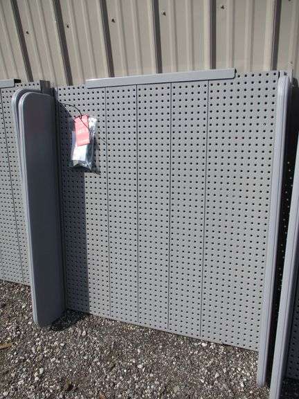 Metal peg board, designed to mount to end of pallet racking, also can ...