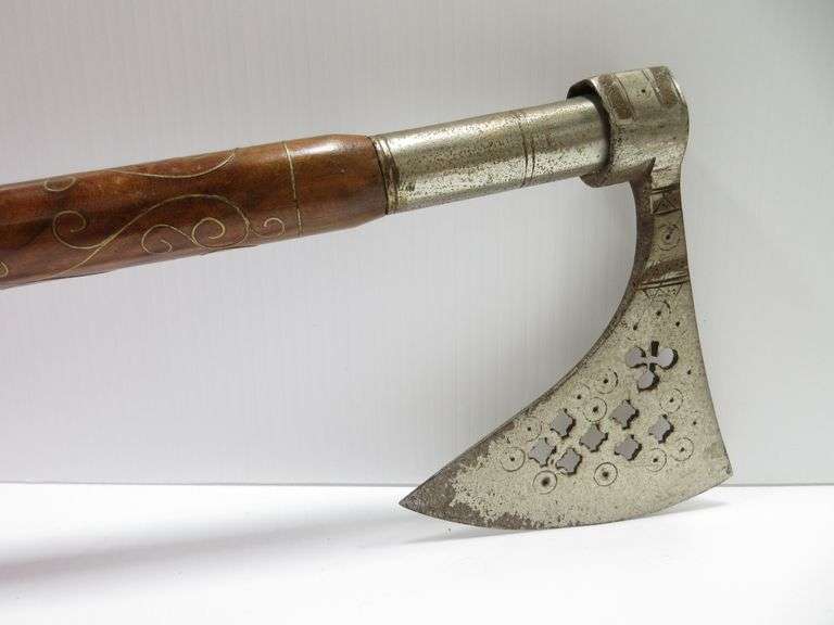 (2) Decorative axes, unknown age and origin, 33 1/2"L over all; Battle ...