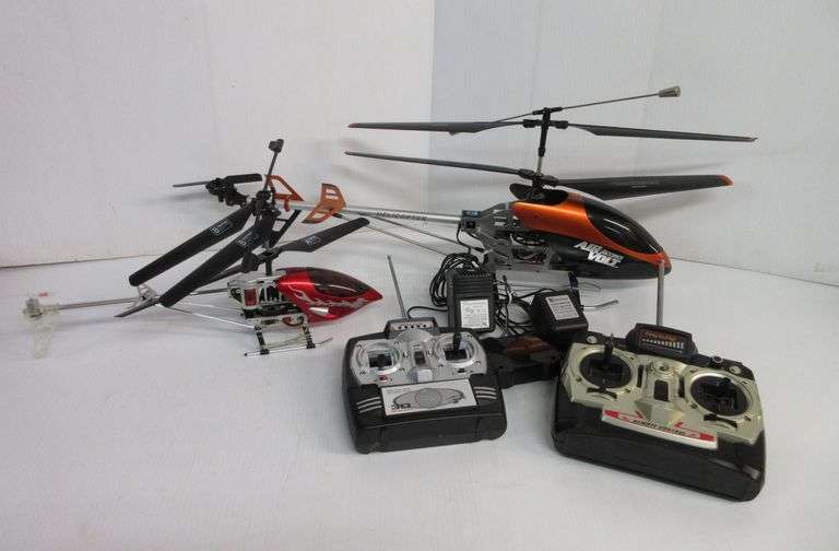 (2) Air Volt helicopters with chargers and remotes, up to 24"L, work as ...