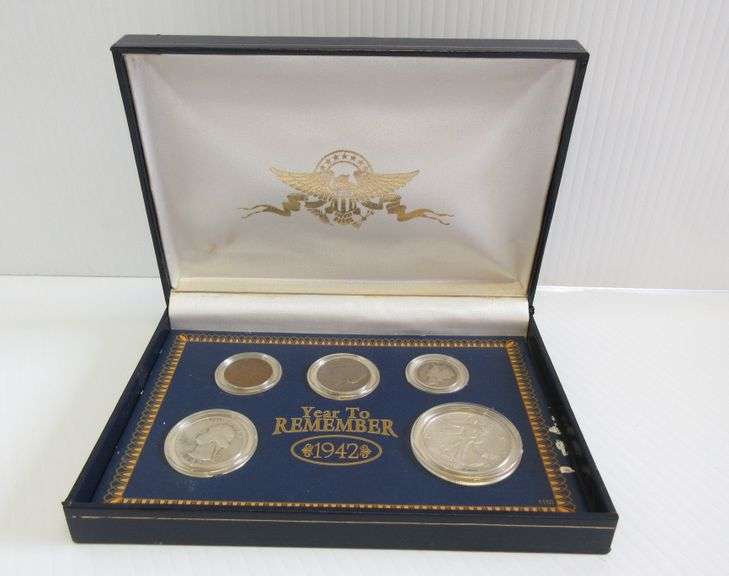 1942 U.S. Coin Set, year to remember, in case, includes: Quarter, Penny ...