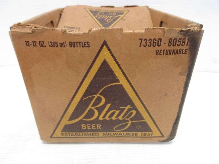 Blatz 12-pack carrier, empty, 12"W x 9 1/2"D x 7 1/2"H, shows age and ...