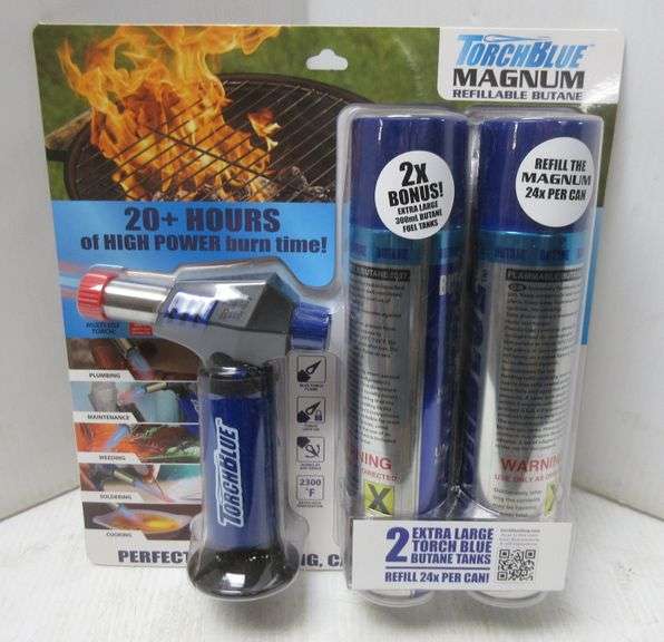 Butane torch with (2) extra cans of butane, enough to fill the torch 48 ...