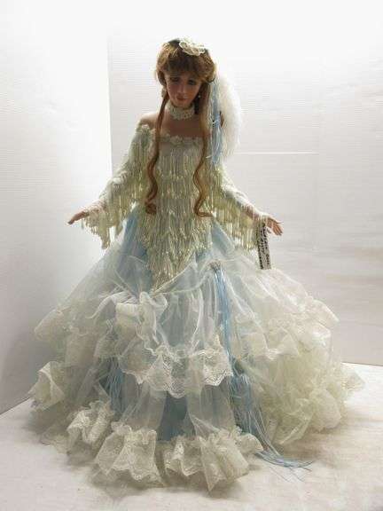 Porcelain collector doll, by artist Rustie, she stands 36"H, porcelain ...
