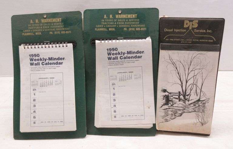 (17) Wall calendars from a closed John Deere dealership; (16) 1990 A.H ...