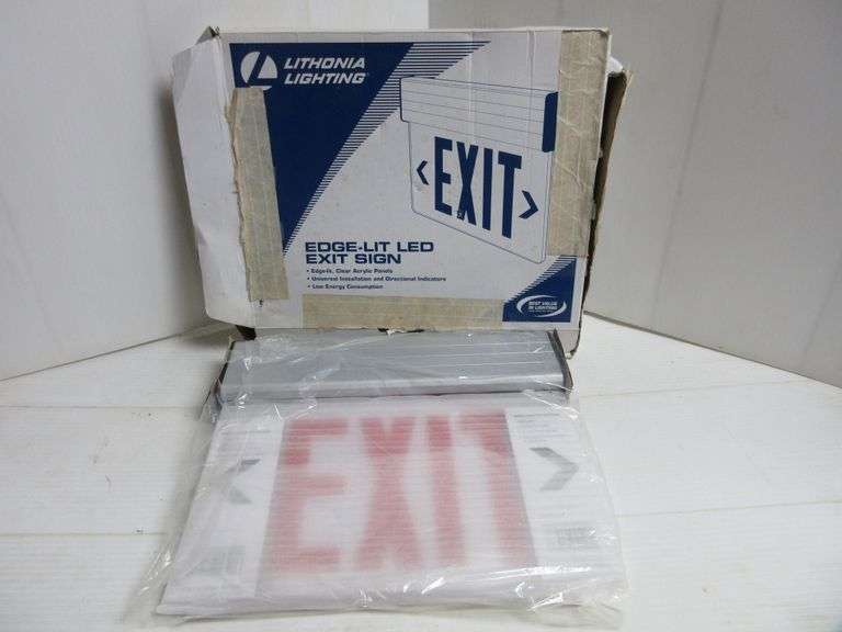 LED "Exit" sign, NIB, lithonia, aluminum, EDG-1RM6, 110V indoor red ...