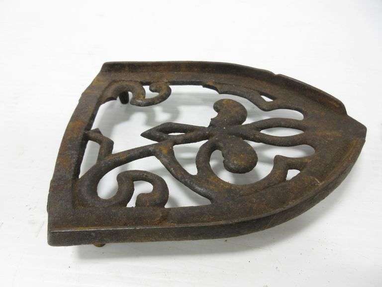 (2) Older Dover sad irons, no. 62; Very old hot iron rest, 6 1/2"L ...