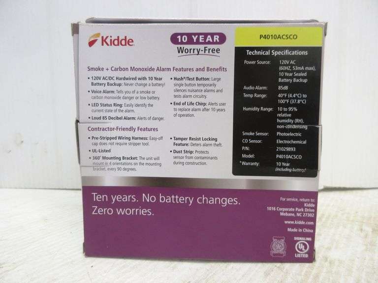 Kidde smoke and carbon monoxide alarm, Model No. P4010-ACSCO, NIB ...