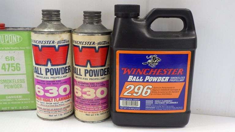 Various reloading powder, include: (2) Full cans of Winchester 630 ...
