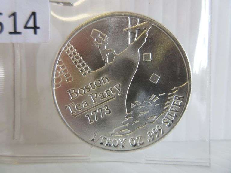(2) 1 oz. silver rounds, Boston Tea Party design, UNC - Albrecht ...