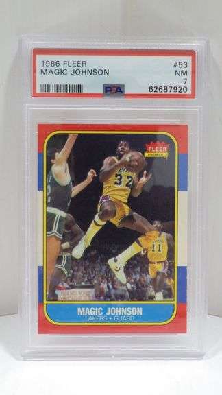 1986 Fleer Magic Johnson card, graded 7 by PSA - Albrecht Auction Service