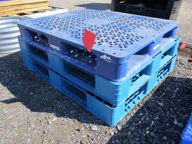 One- 37 1/2" x 42 1/2" plastic pallet, good; Two- 39" x 47" plastic ...