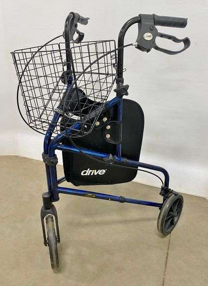 Drive medical 3-wheel walker, larger wheels, pouch and storage basket ...