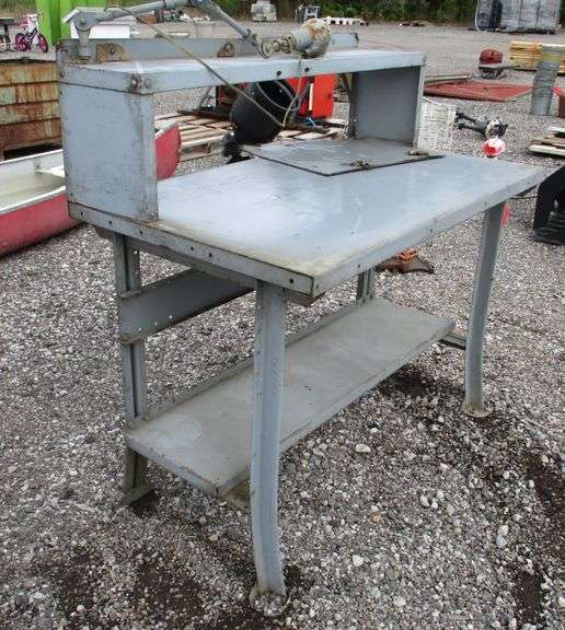 Lyon steel shop table with upper shelf and lower shelf, 48"W x 28"D x ...