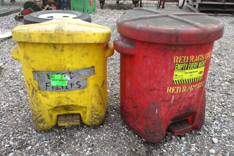 (2) Oily rag safety can's made by Eagle plastic, one is red and one is ...