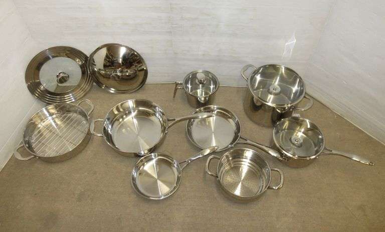 13-Piece Wolfgang Puck stainless steel cookware set, removed from box ...