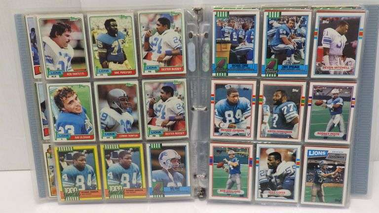 Binder filled with Detroit Lions cards from the 1960s to 2000s, includes some hall of famers ...