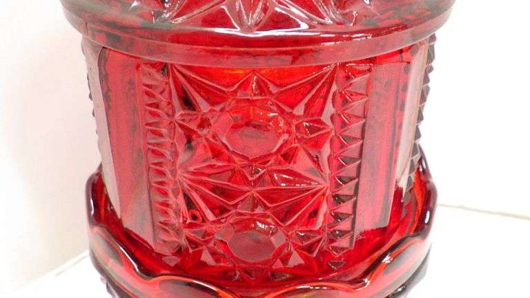 Ruby red Indiana Glass "Stars and Bars" fairy lamp, 6"Dia x 7"H ...
