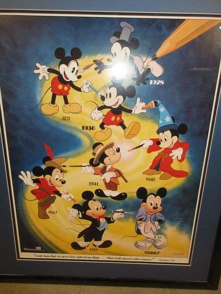 Framed Mickey Mouse print by OSP Publishing, few small hairline cracks ...
