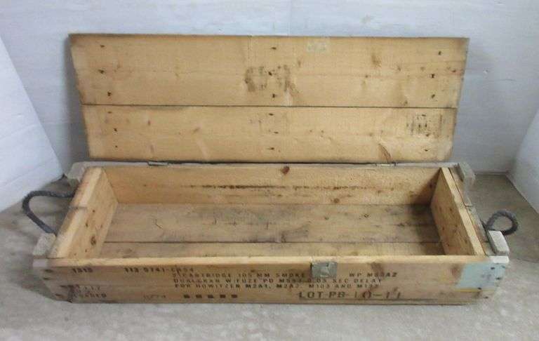 Wooden ammo box 105mm for Howitzer 8/74, 37"W x 12"D x 8"H, great, used ...