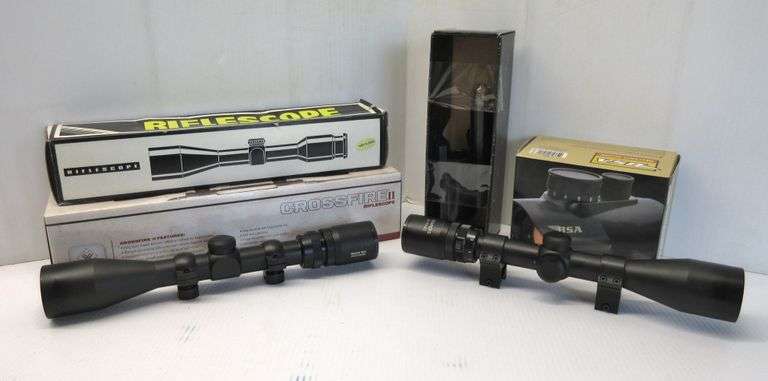 (4) Rifle scopes, include: 1- BSA red dot with a new battery, works ...