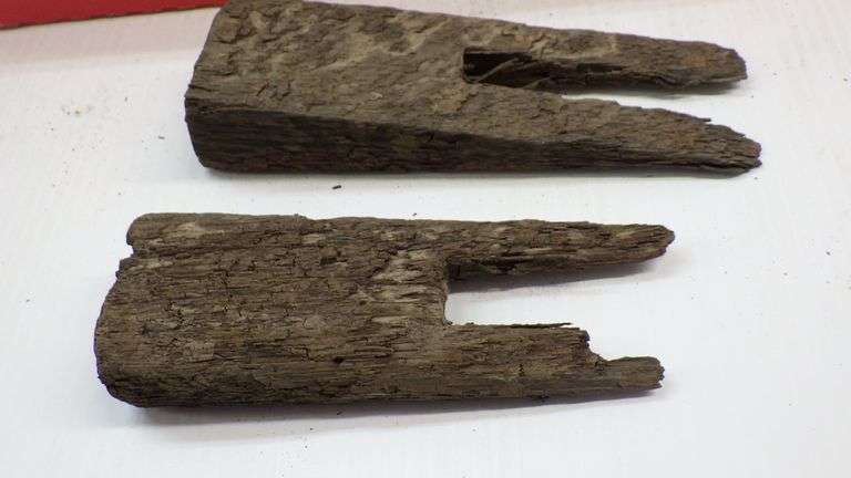 (21) Vintage lumbering era wooden wedges, used to rope connect logs ...