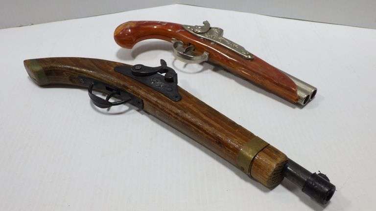Faux wood handle cap gun, made by Hurley Flintlock, fair; Wood cap gun ...