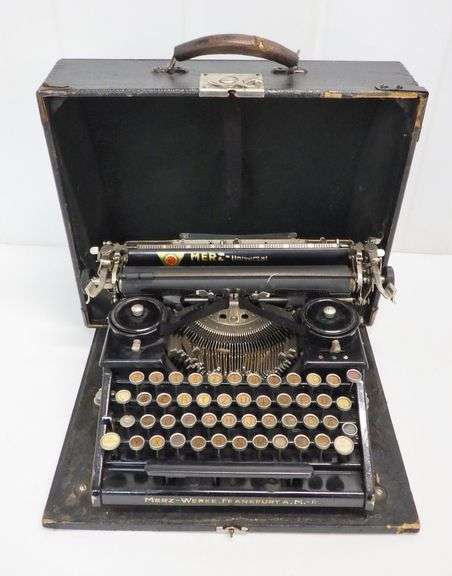 Older German Merz Typewriter with case, keys stick, hard case, 14 1/2"W ...