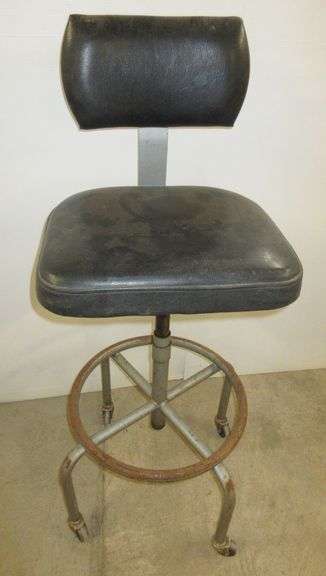 Old industrial rolling shop chair with adjustable height, seat- 16 1/2 ...